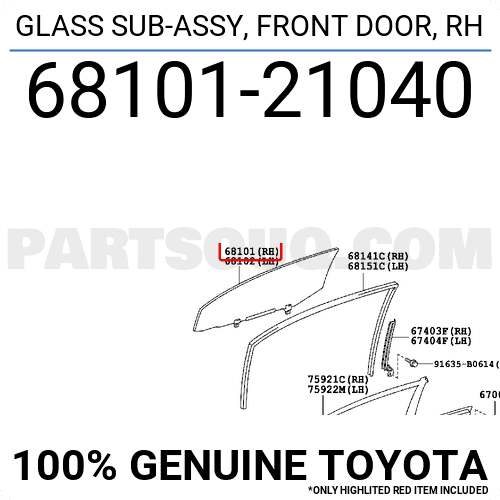 GLASS SUB-ASSY, FRONT DOOR, RH 6810121040 | Toyota Parts | PartSouq