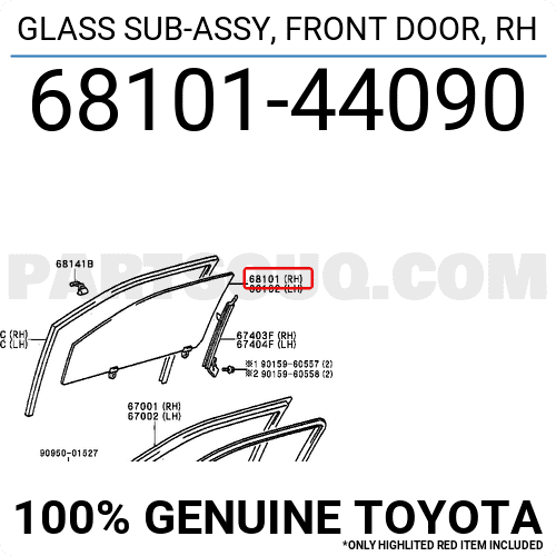 GLASS SUB-ASSY, FRONT DOOR, RH 6810144090 | Toyota Parts | PartSouq