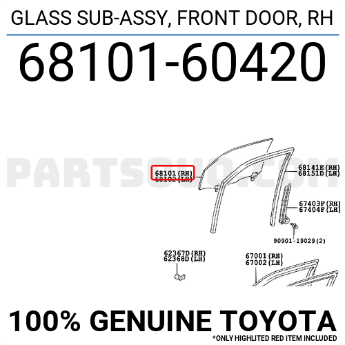 GLASS SUB-ASSY, FRONT DOOR, RH 6810160420 | Toyota Parts | PartSouq