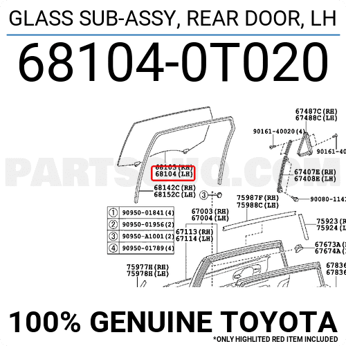 GLASS SUB-ASSY, REAR DOOR, LH 681040T020 | Toyota Parts | PartSouq