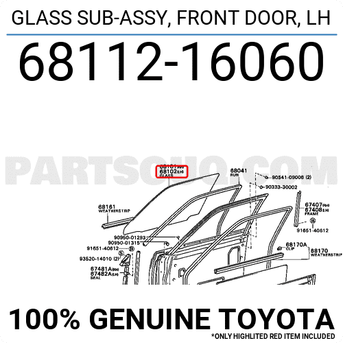 GLASS SUB-ASSY, FRONT DOOR, LH 6811216060 | Toyota Parts | PartSouq