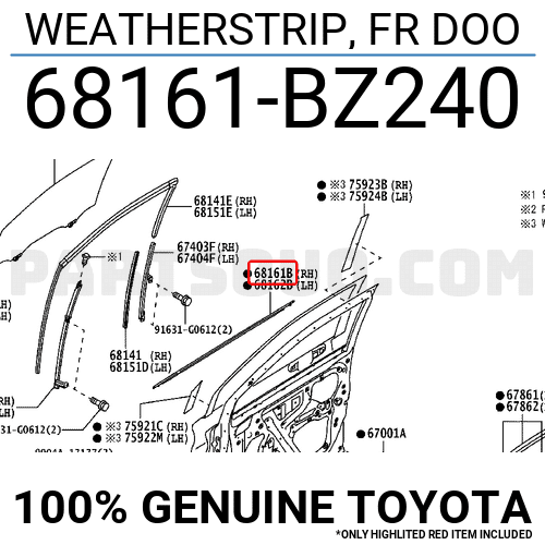 WEATHERSTRIP, FR DOO 68161BZ240 | Toyota Parts | PartSouq