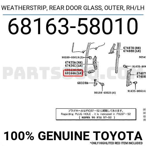 WEATHERSTRIP, REAR DOOR GLASS, OUTER, RH/LH 6816358010 | Toyota Parts ...