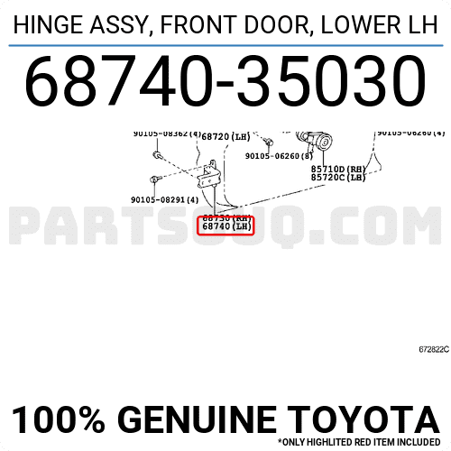 HINGE ASSY, FRONT DOOR, LOWER LH 6874035030 | Toyota Parts | PartSouq