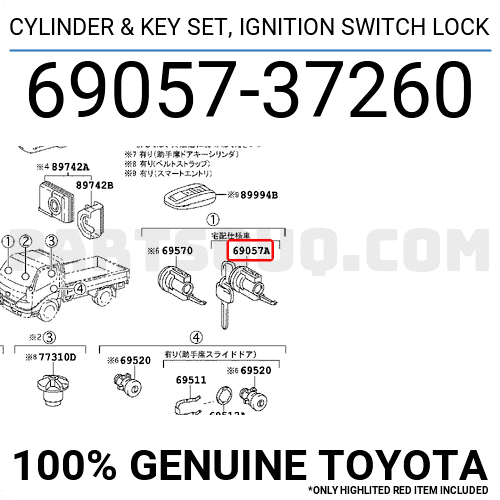 CYLINDER & KEY SET, IGNITION SWITCH LOCK 6905737260 | Toyota Parts ...