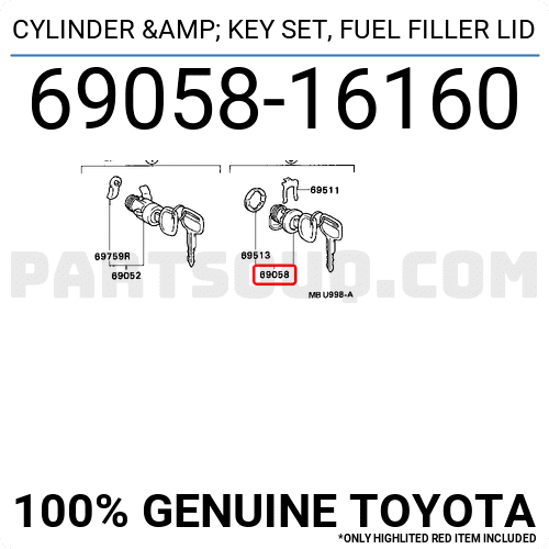 CYLINDER & KEY SET, FUEL FILLER LID 6905816160 | Toyota Parts | PartSouq