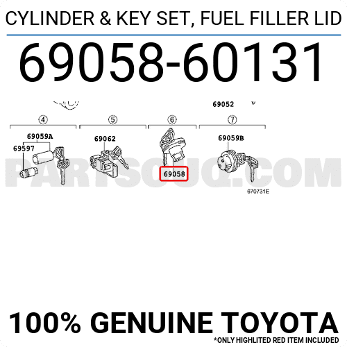 CYLINDER & KEY SET, FUEL FILLER LID 6905860131 | Toyota Parts | PartSouq