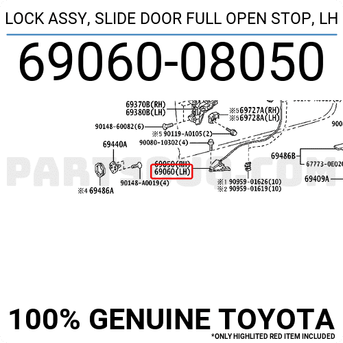 LOCK ASSY, SLIDE DOOR FULL OPEN STOP, LH 6906008050 | Toyota Parts ...
