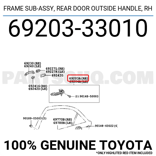FRAME SUB-ASSY, REAR DOOR OUTSIDE HANDLE, RH 6920333010 | Toyota Parts ...