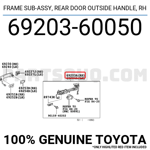 FRAME SUB-ASSY, REAR DOOR OUTSIDE HANDLE, RH 6920360050 | Toyota Parts ...