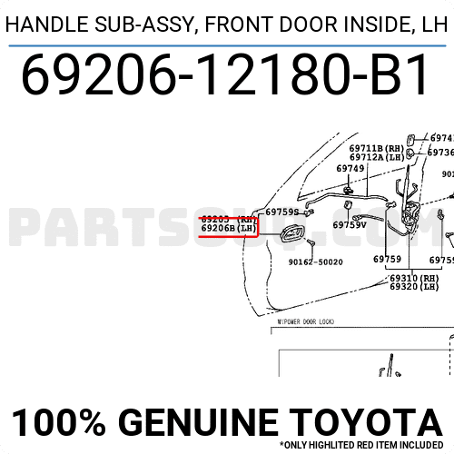 HANDLE SUB-ASSY, FRONT DOOR INSIDE, LH 6920612180B1 | Toyota Parts ...