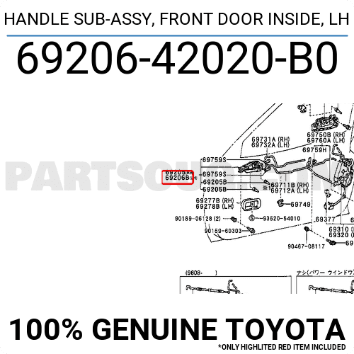 HANDLE SUB-ASSY, FRONT DOOR INSIDE, LH 6920642020B0 | Toyota Parts ...