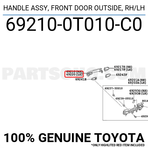 HANDLE ASSY, FRONT DOOR OUTSIDE, RH/LH 692100T010C0 | Toyota Parts ...