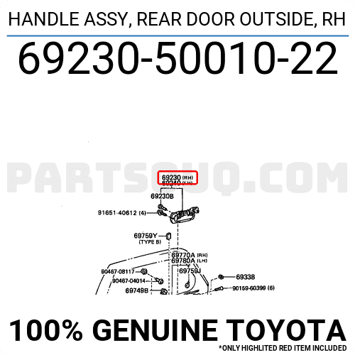 HANDLE ASSY, REAR DOOR OUTSIDE, RH 692305001022 | Toyota Parts | PartSouq