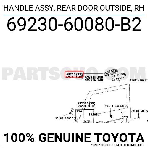 HANDLE ASSY, REAR DOOR OUTSIDE, RH 6923060080B2 | Toyota Parts | PartSouq