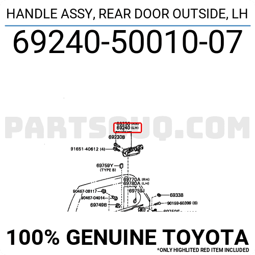 HANDLE ASSY, REAR DOOR OUTSIDE, LH 692405001007 | Toyota Parts | PartSouq