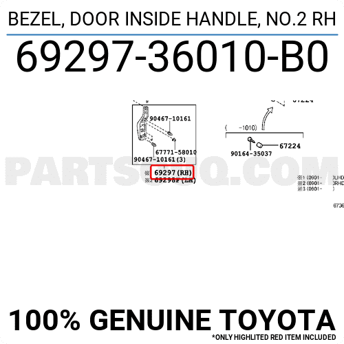 BEZEL, DOOR INSIDE HANDLE, NO.2 RH 6929736010B0 | Toyota Parts | PartSouq