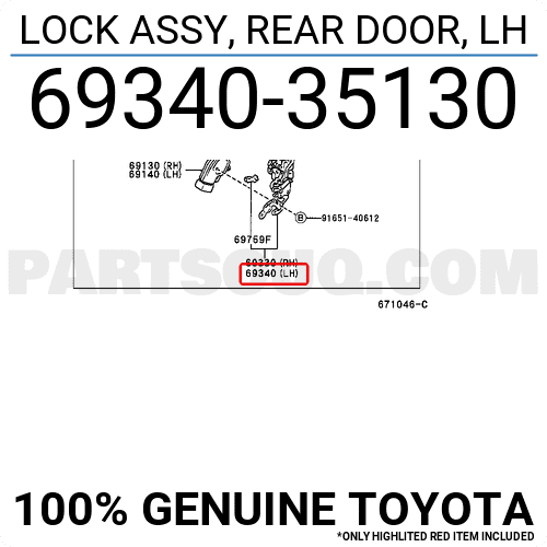 LOCK ASSY, REAR DOOR, LH 6934035130 | Toyota Parts | PartSouq