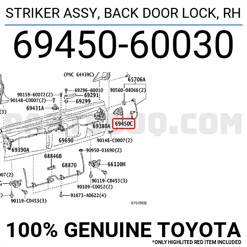 STRIKER ASSY, BACK DOOR LOCK, RH 6945060030 | Toyota Parts | PartSouq