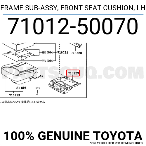 FRAME SUB-ASSY, FRONT SEAT CUSHION, LH 7101250070 | Toyota Parts | PartSouq