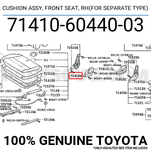 CUSHION ASSY, FRONT SEAT, RH(FOR SEPARATE TYPE) 714106044003 | Toyota ...