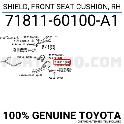 SHIELD, FRONT SEAT CUSHION, RH 7181160100A1 | Toyota Parts | PartSouq