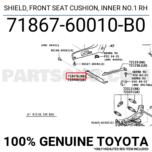 SHIELD, FRONT SEAT CUSHION, INNER NO.1 RH 7186760010B0 | Toyota Parts ...