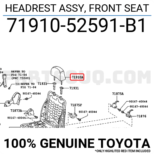 HEADREST ASSY, FRONT SEAT 7191052591B1 | Toyota Parts | PartSouq