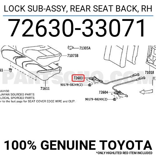 LOCK SUB-ASSY, REAR SEAT BACK, RH 7263033071 | Toyota Parts | PartSouq