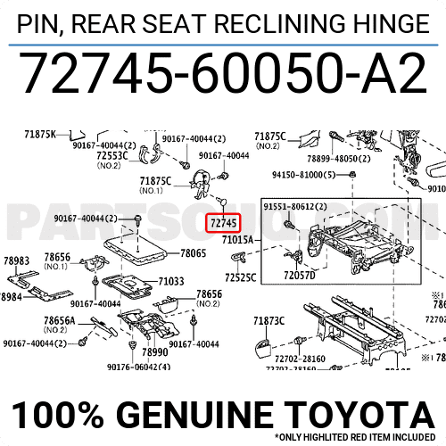 PIN, REAR SEAT RECLINING HINGE 7274560050A2 | Toyota Parts | PartSouq