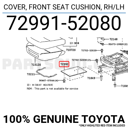 COVER, FRONT SEAT CUSHION, RH/LH 7299152080 | Toyota Parts | PartSouq