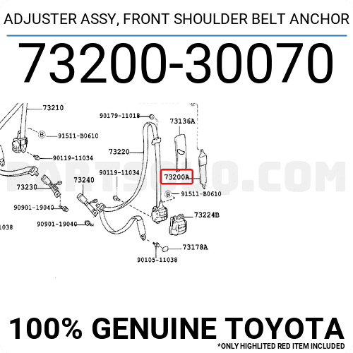 ADJUSTER ASSY, FRONT SHOULDER BELT ANCHOR 7320030070 | Toyota Parts ...