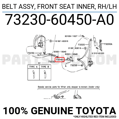 BELT ASSY, FRONT SEAT INNER, RH/LH 7323060450A0 | Toyota Parts | PartSouq