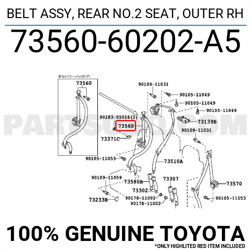 BELT ASSY, REAR NO.2 SEAT, OUTER RH 7356060202A5 | Toyota Parts | PartSouq