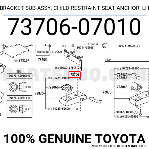 BRACKET SUB-ASSY, CHILD RESTRAINT SEAT ANCHOR, LH 7370607010 | Toyota ...