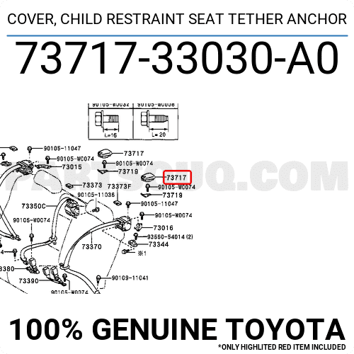 COVER, CHILD RESTRAINT SEAT TETHER ANCHOR 7371733030A0 | Toyota Parts ...