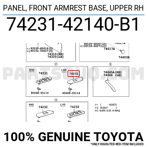 PANEL, FRONT ARMREST BASE, UPPER RH 7423142140B1 | Toyota Parts | PartSouq