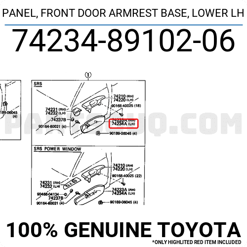 PANEL, FRONT DOOR ARMREST BASE, LOWER LH 742348910206 | Toyota Parts ...