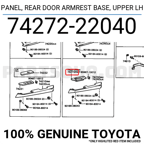 PANEL, REAR DOOR ARMREST BASE, UPPER LH 7427222040 | Toyota Parts ...
