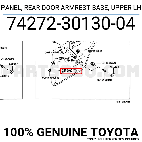 PANEL, REAR DOOR ARMREST BASE, UPPER LH 742723013004 | Toyota Parts ...