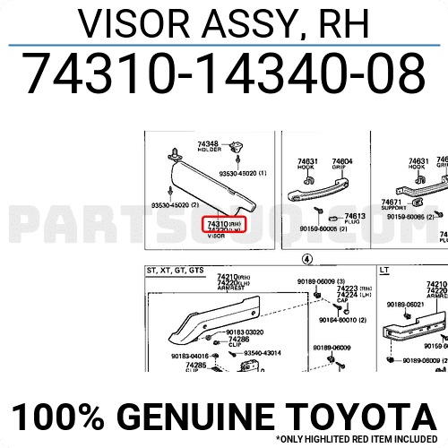 VISOR ASSY, RH 743101434008 | Toyota Parts | PartSouq