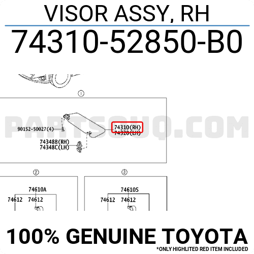 VISOR ASSY, RH 7431052850B0 | Toyota Parts | PartSouq