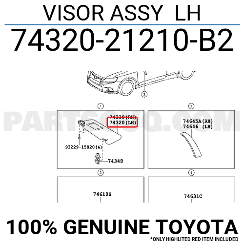 VISOR ASSY LH 7432021210B2 | Toyota Parts | PartSouq