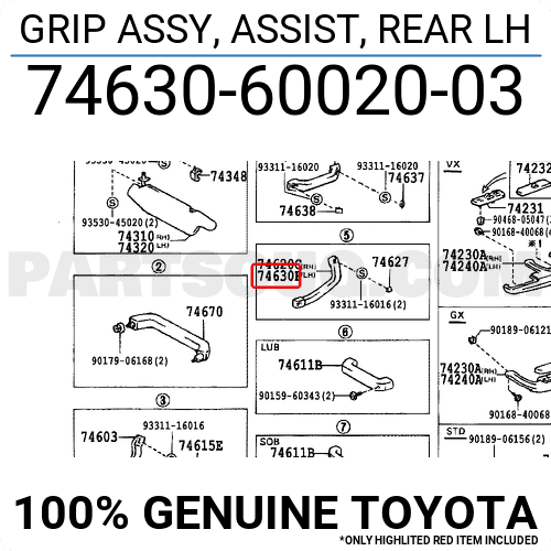 GRIP ASSY, ASSIST, REAR LH 746306002003 | Toyota Parts | PartSouq