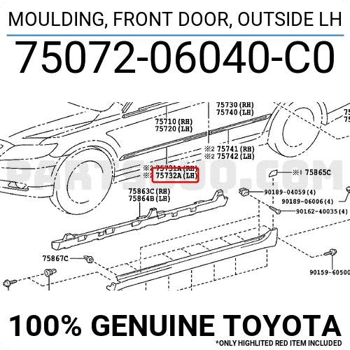 MOULDING, FRONT DOOR, OUTSIDE LH 7507206040C0 | Toyota Parts | PartSouq