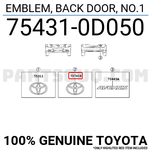 EMBLEM, BACK DOOR, NO.1 754310D050 | Toyota Parts | PartSouq