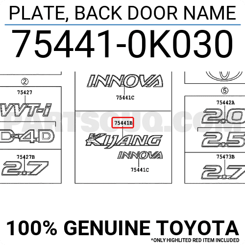 PLATE, BACK DOOR NAME 754410K030 | Toyota Parts | PartSouq