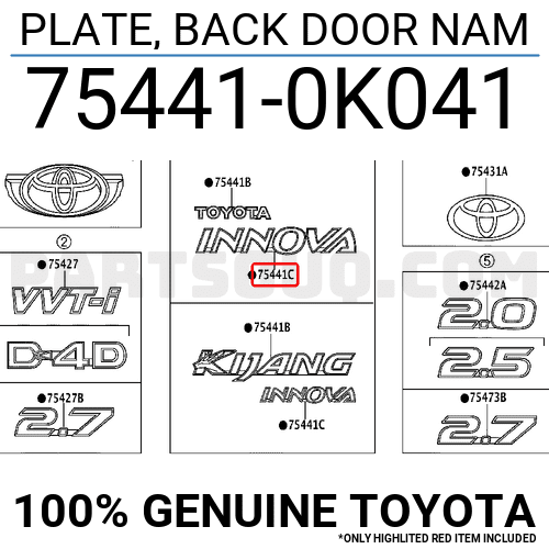 PLATE, BACK DOOR NAM 754410K041 | Toyota Parts | PartSouq