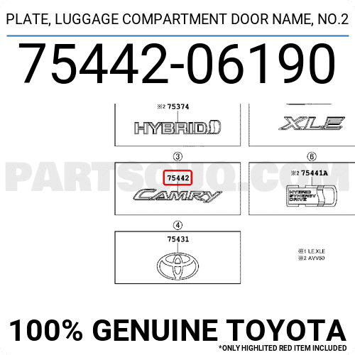PLATE, LUGGAGE COMPARTMENT DOOR NAME, NO.2 7544206190 | Toyota Parts ...