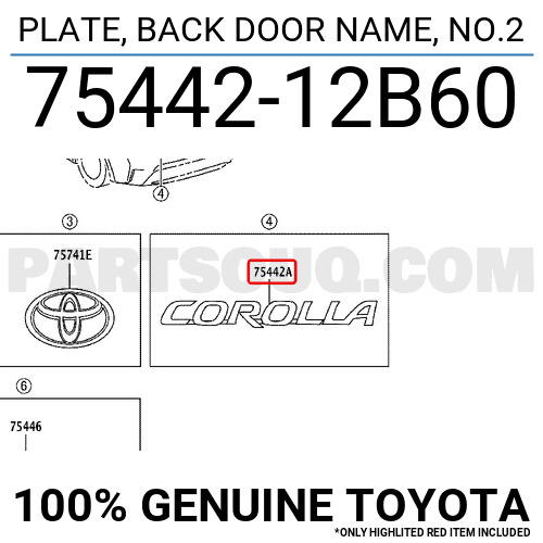 PLATE, BACK DOOR NAME, NO.2 7544212B60 | Toyota Parts | PartSouq